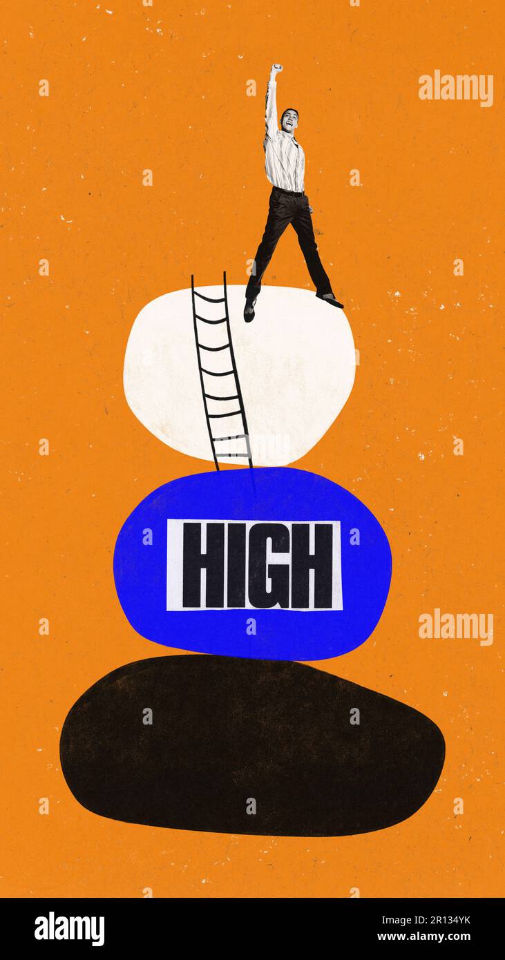 Contemporary art collage with excited man standing on top of ...