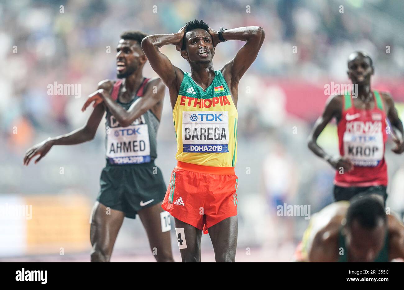 Selemon Barega participating in the 5000 meters at the 2019 World ...