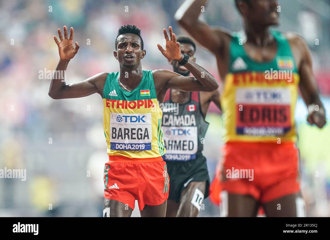 Selemon Barega participating in the 5000 meters at the 2019 World ...