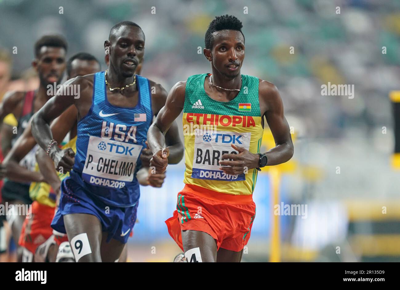 Selemon Barega participating in the 5000 meters at the 2019 World ...