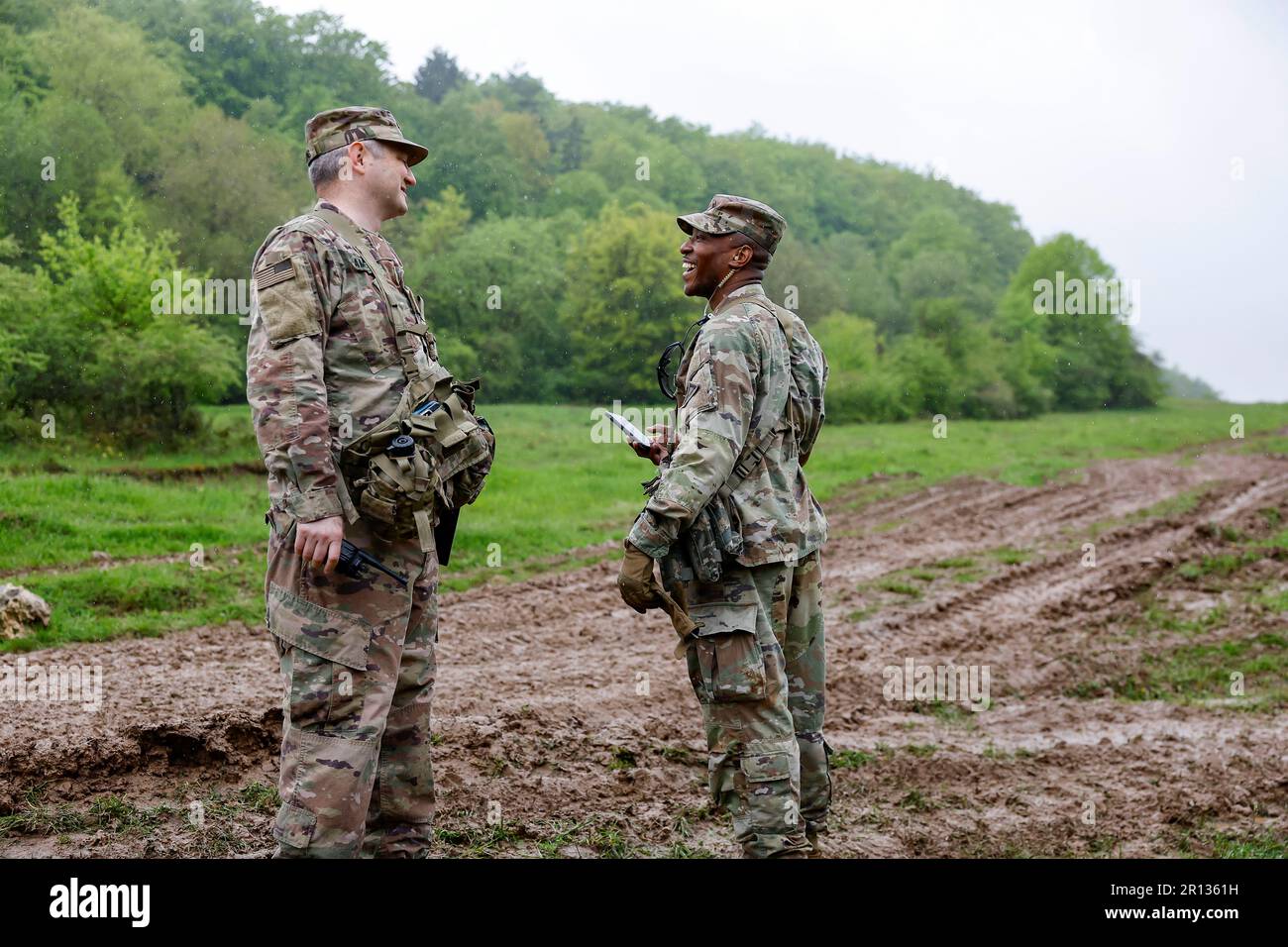 Hohenfels, Germany. 11th May, 2023. Two American soldiers talk to each ...