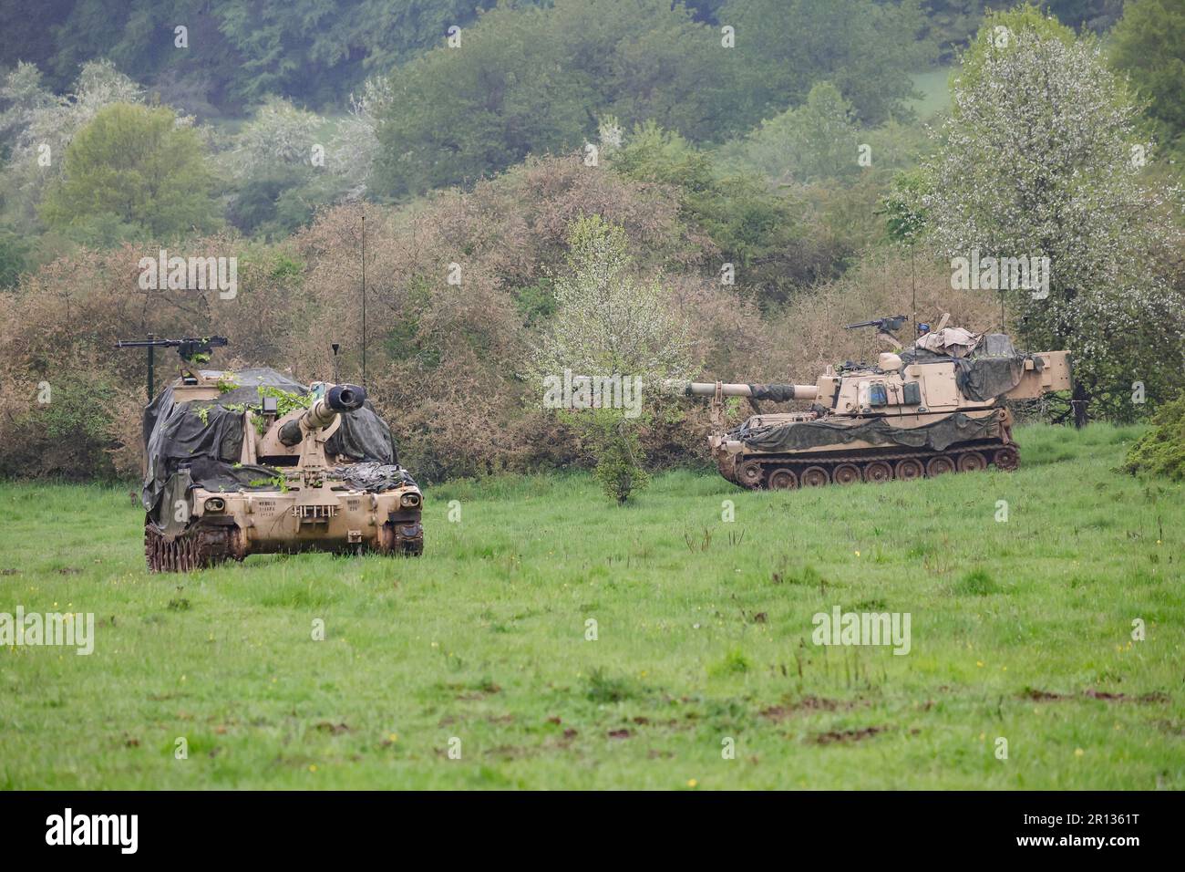 Hohenfels, Germany. 11th May, 2023. Two American Paladin self-propelled ...