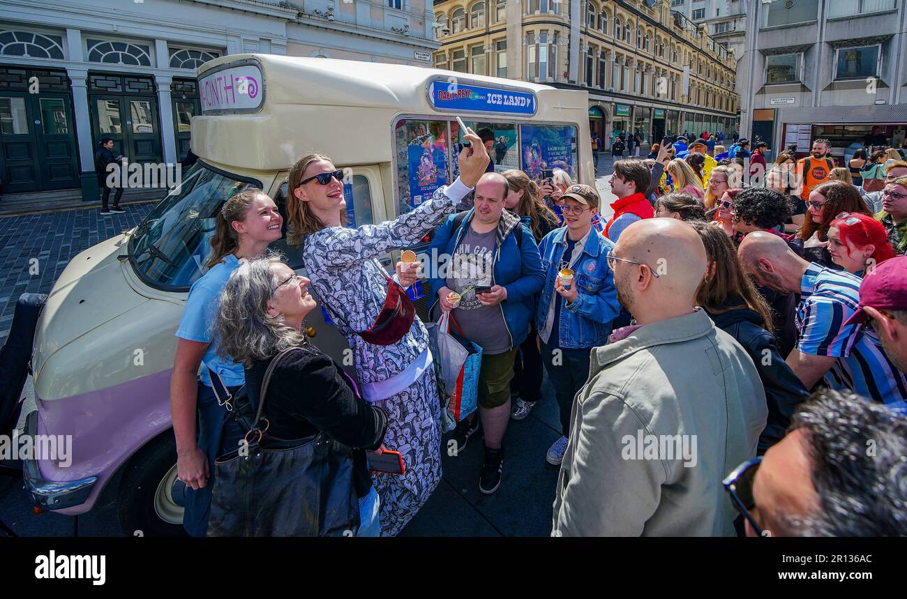 Former Eurovision Iceland contestant Daoi Freyr poses for fans with an ...
