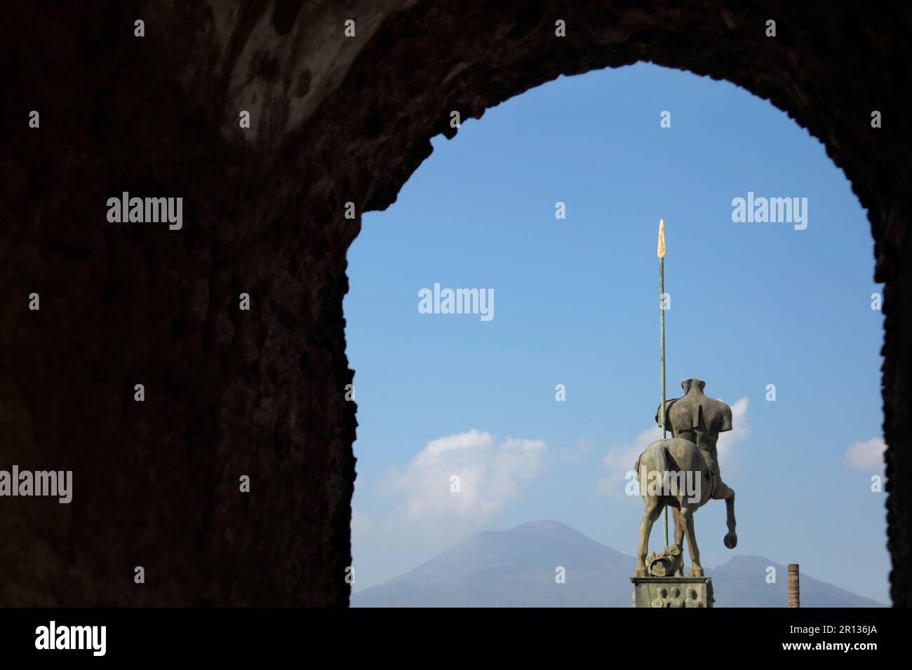 The Centaur Statue (Igor Mitoraj, 1994) with Mount Vesuvius behind ...