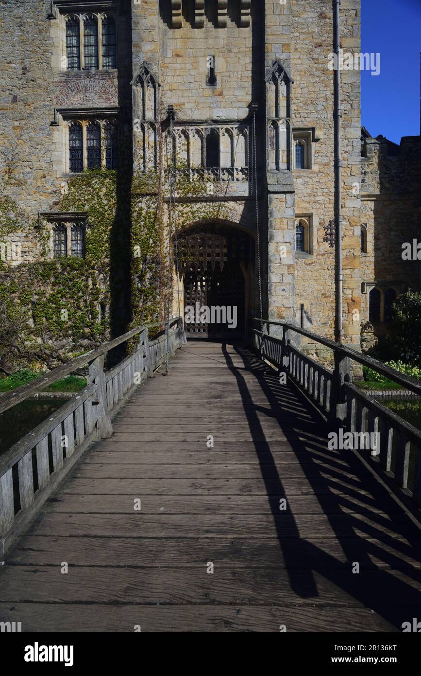 Hever Castle, the childhood home of Anne Boleyn, showing the drawbridge ...
