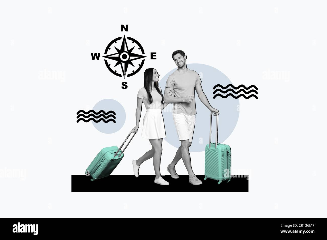 Creative collage picture of two black white effect partners hold arms ...