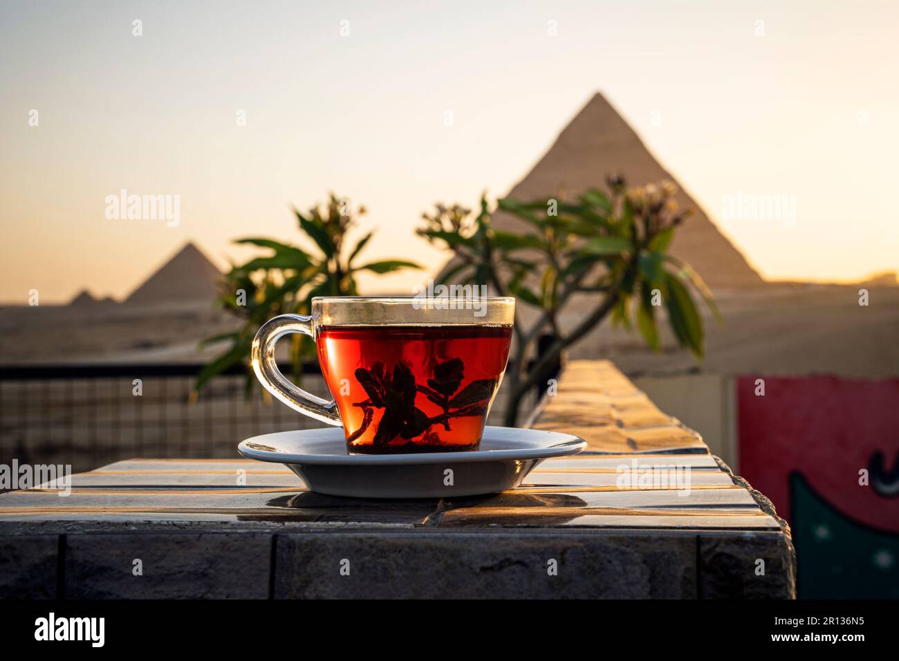 glass mug with tea on a beautiful background of the main attractions of ...