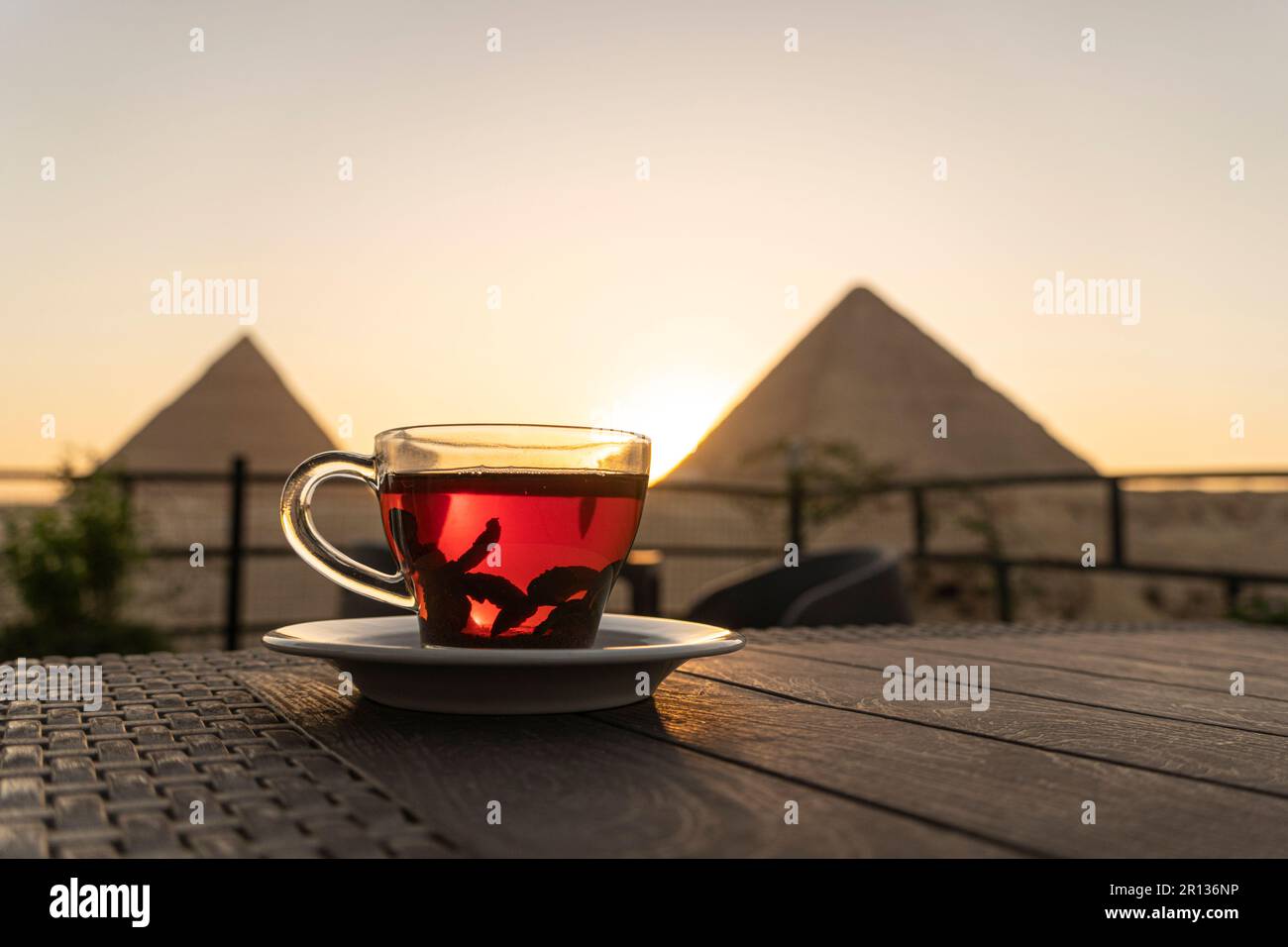 glass mug with tea on a beautiful background of the main attractions of ...