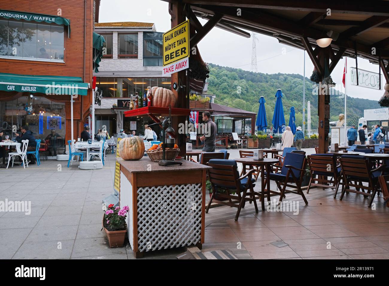 Istanbul, Turkey - May 18, 2022. Street view of Anadolu Kavagi village ...