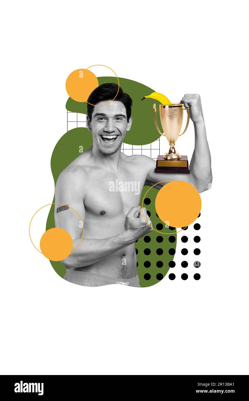 Vertical photo collage of young confident successful sportsman ...