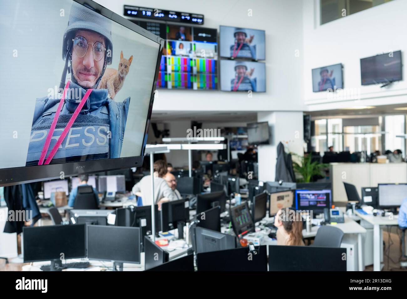 Paris, France. 11th May, 2023. A video in tribute to slain AFP video ...