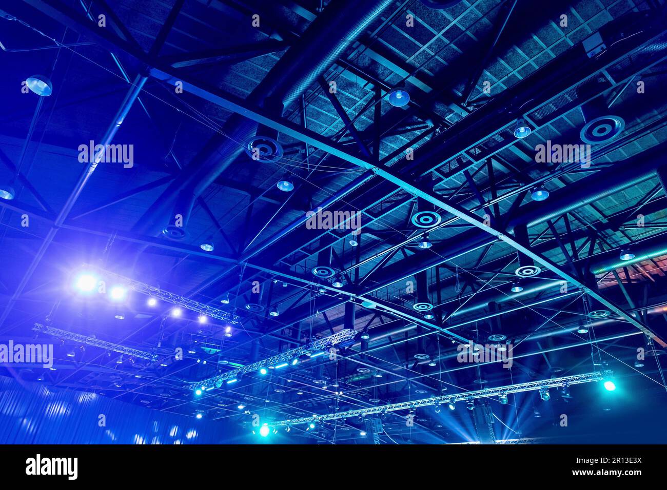 View of air conditioning system and roof lighting of large event venue ...