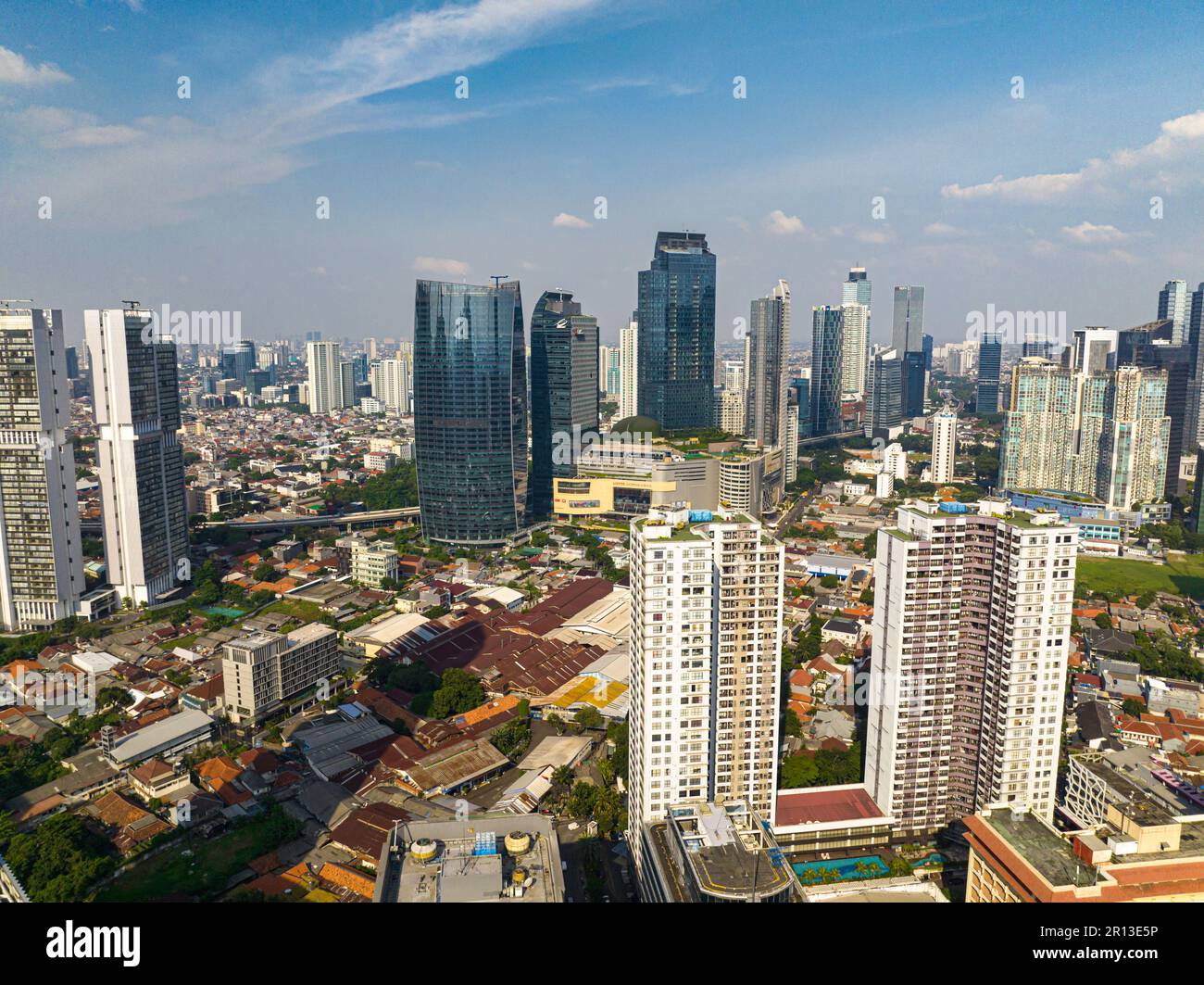 Top view of Jakarta business district in Indonesia capital city with ...