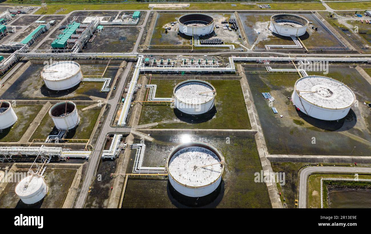 Oil and gas terminal with storage tanks for petroleum products. Borneo, Sabah, Malaysia Stock ...