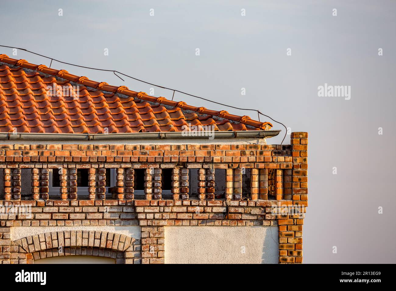 Partial view of old brick Greek school on the shores of Black Sea ...