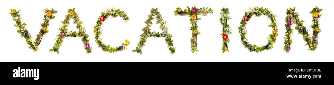Colorful Blooming Flower Letters Building Word Vacation Stock Photo - Alamy