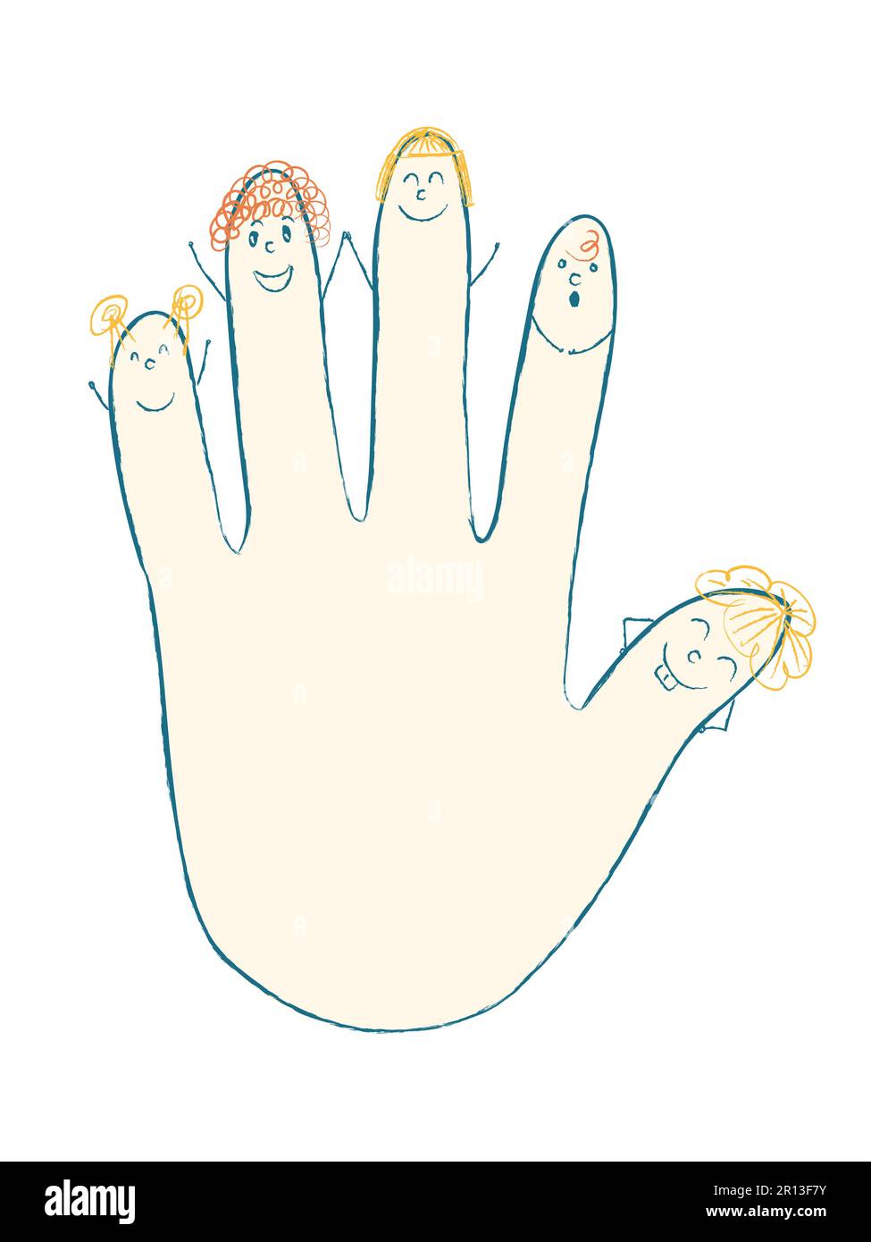 Children hand in the paint with cheerful faces. Children's Day. Cartoon ...