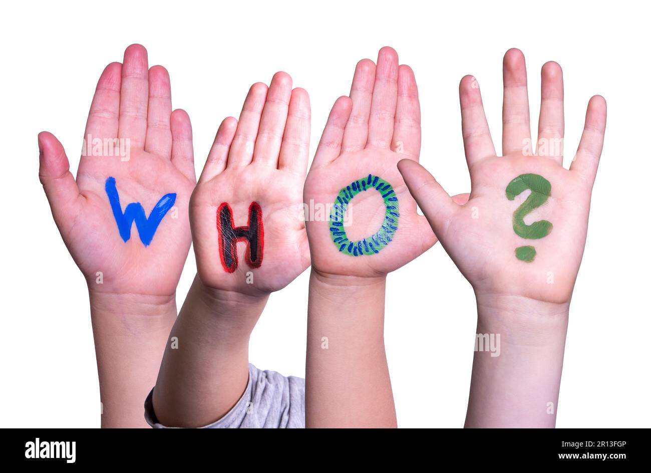 Children Hands Building Word Who. White Background Stock Photo - Alamy
