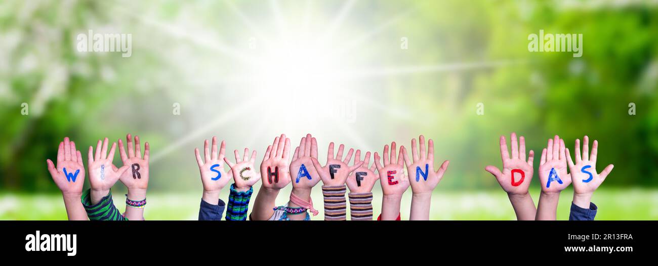 Children Hands Building Wir Schaffen Das Means We Can Do It, Grass ...