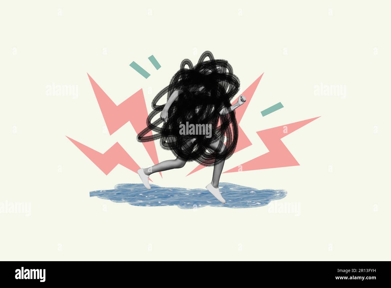 Collage picture of black white colors girl legs painted mess instead ...