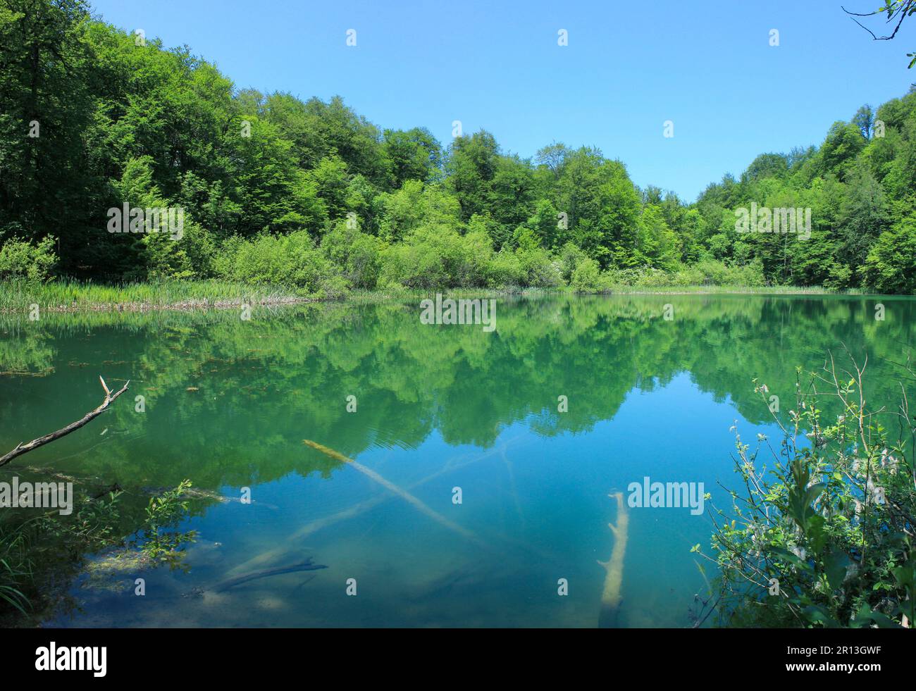 Beautiful blue mountain lake. Kilavar village. Shabran district ...