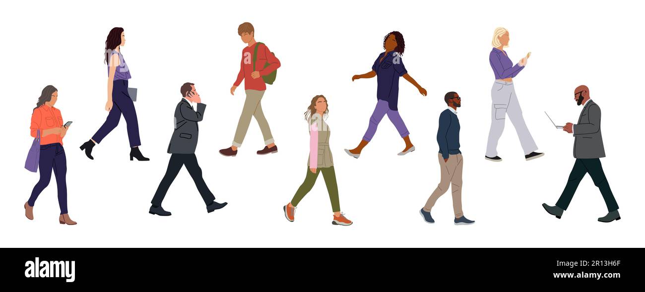 Set of Various business people walking side view Stock Vector Image ...