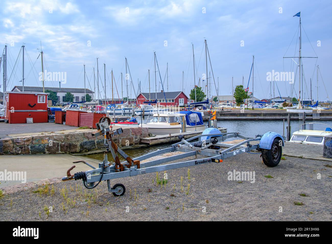 Maritime scene in the marina of Roenne, the quasi capital of Bornholm ...