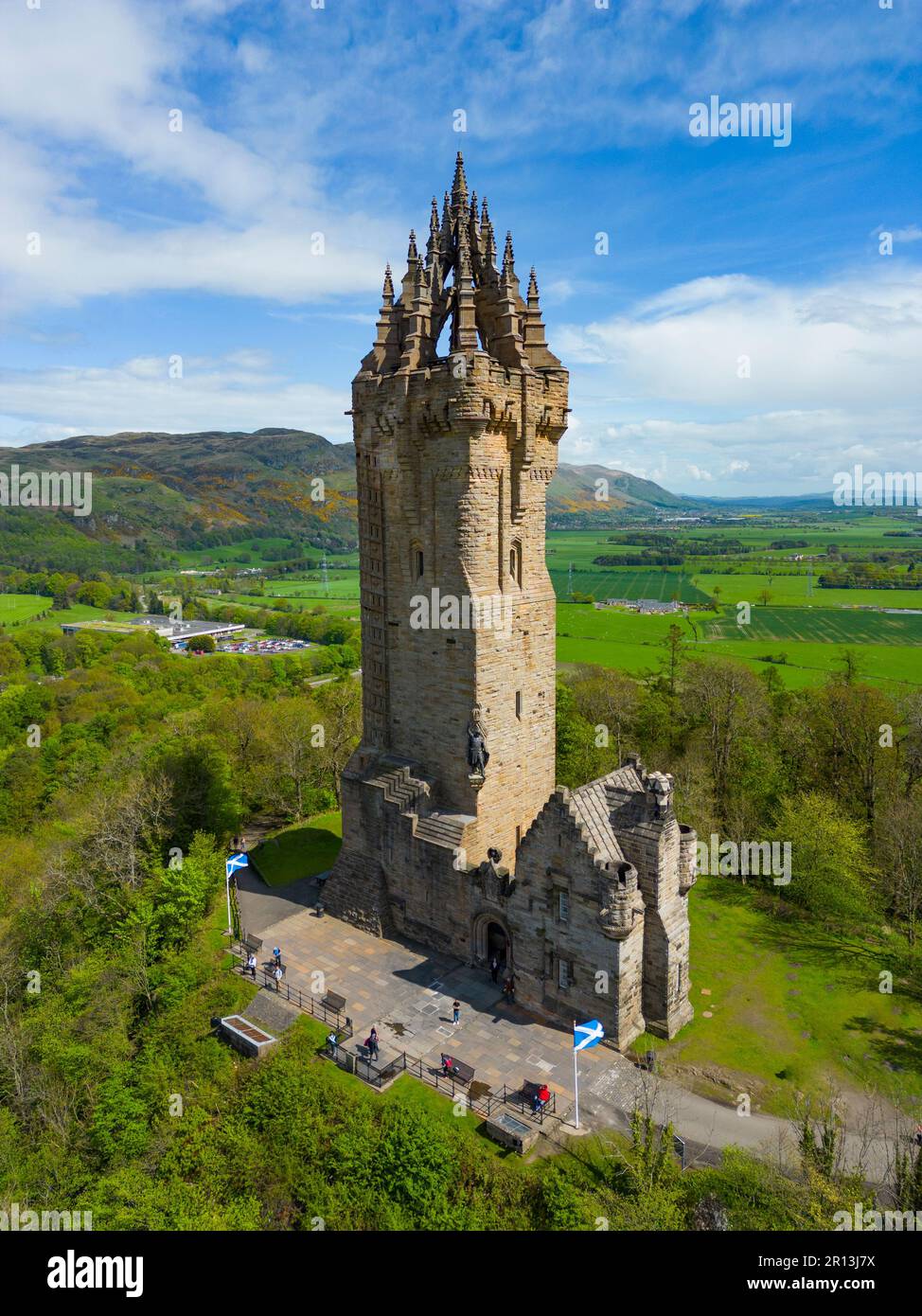 Aerial view of the National Wallace monument in Stirling, Scotland, UK ...