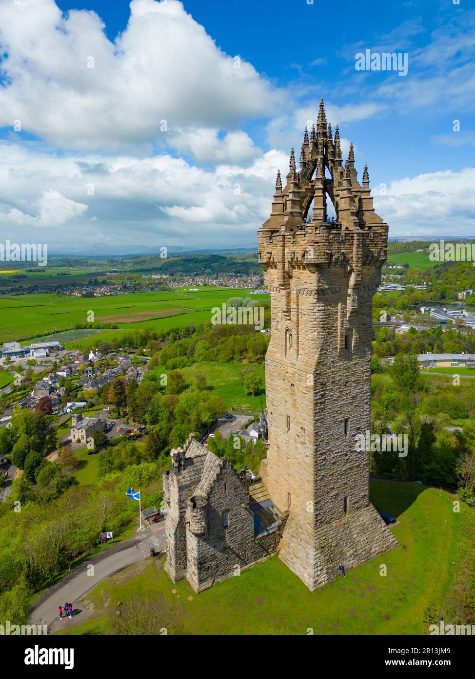 Aerial view of the National Wallace monument in Stirling, Scotland, UK ...