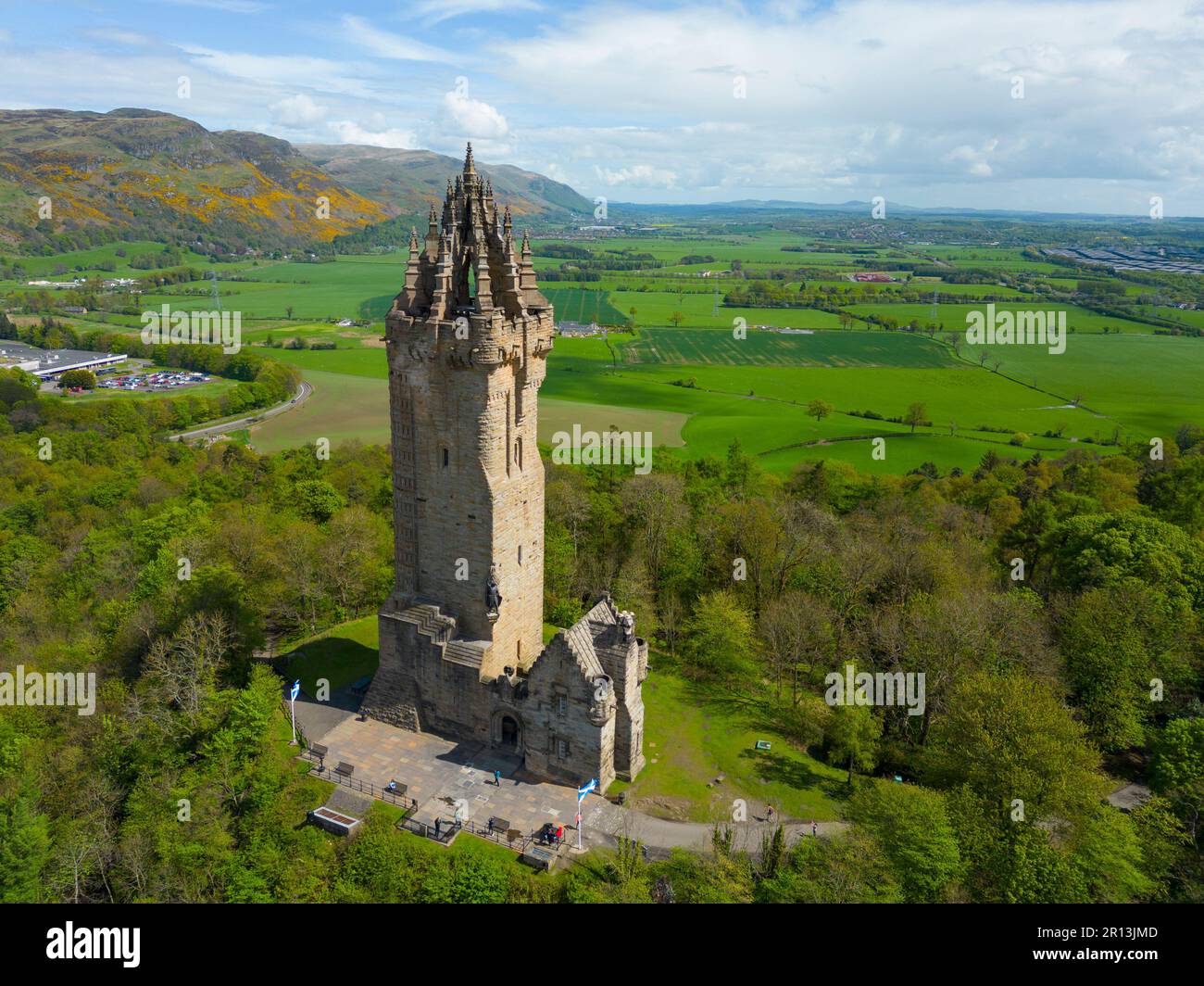 Aerial view of the National Wallace monument in Stirling, Scotland, UK ...