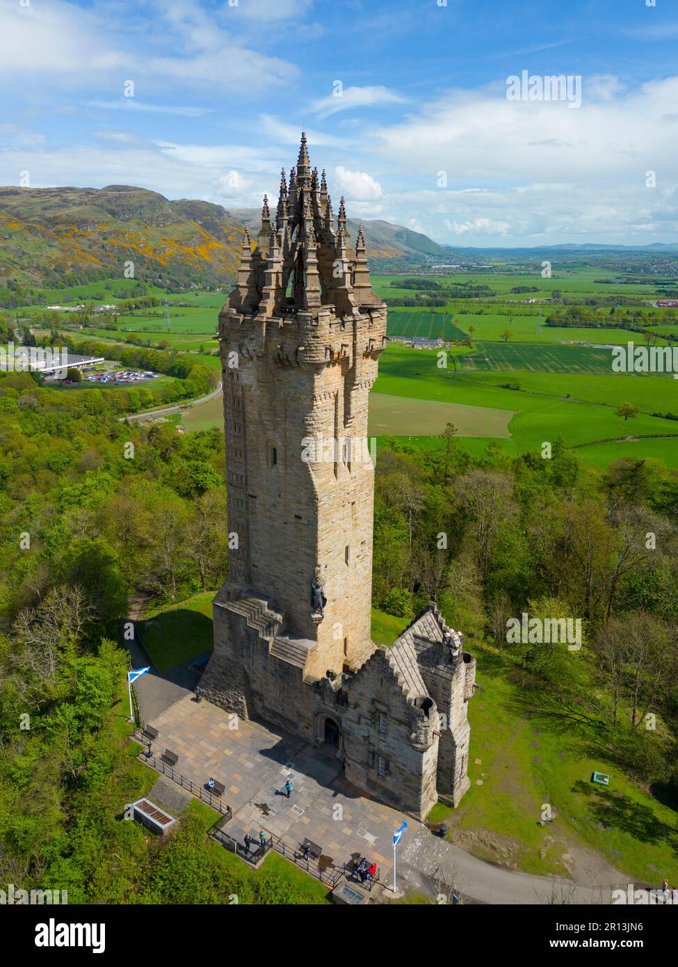 Aerial view of the National Wallace monument in Stirling, Scotland, UK ...