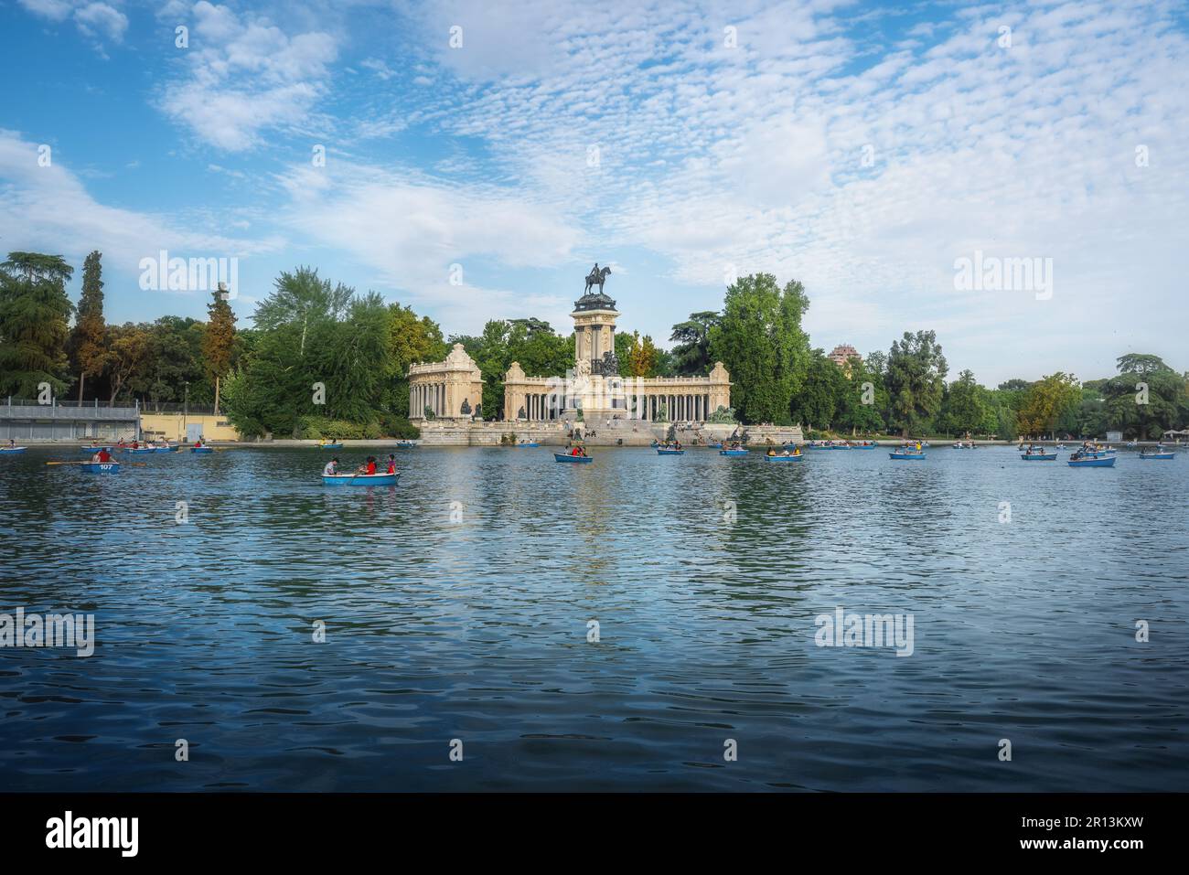 Retiro Park Lake and Monument to Alfonso XII - Madrid, Spain Stock ...