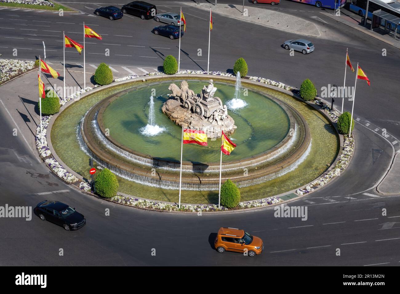 Aerial view of Fountain of Cybele at Plaza de Cibeles - Madrid, Spain ...