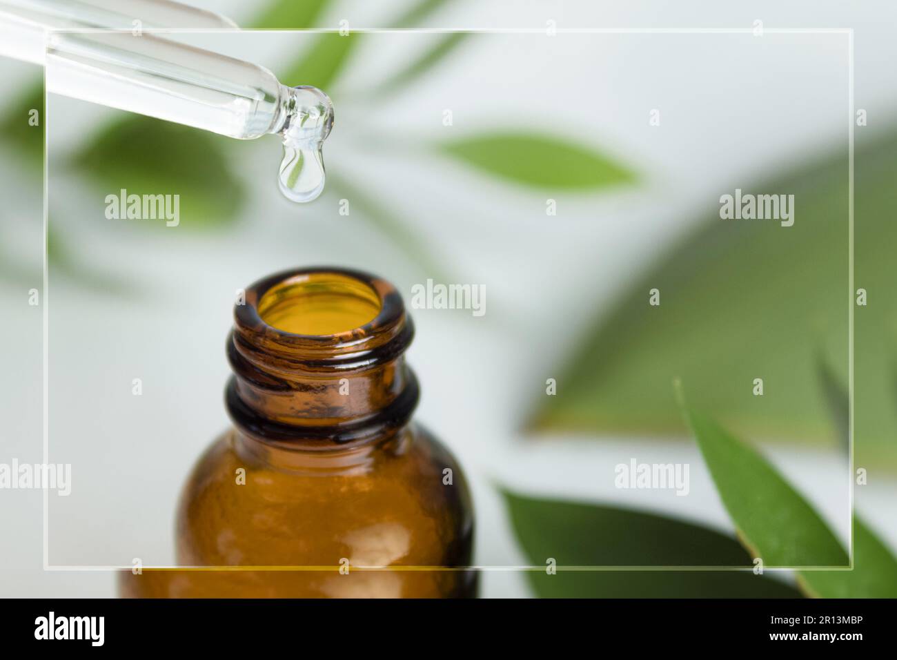 A drop of oil flows from the pipette. It drips into the neck of the ...