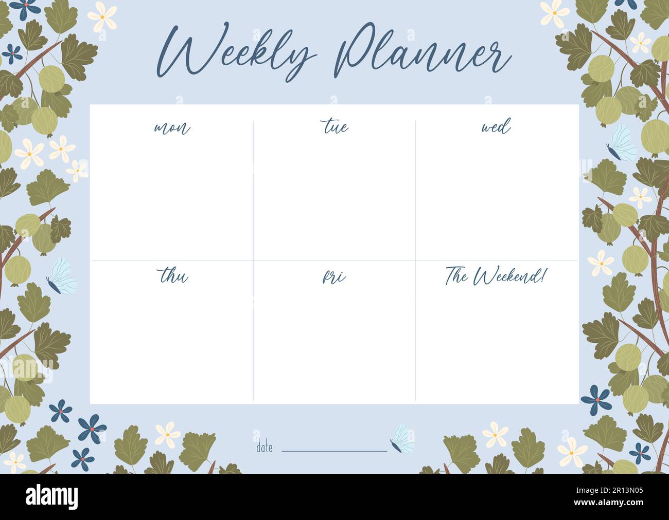Printable weekly planner concept with green gooseberry plant ...