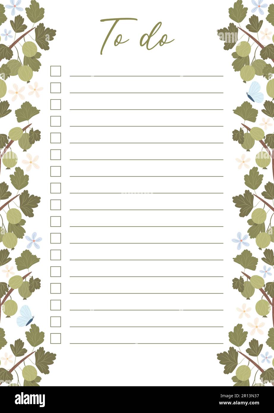 Printable To-do list concept with green gooseberry plant illustration ...