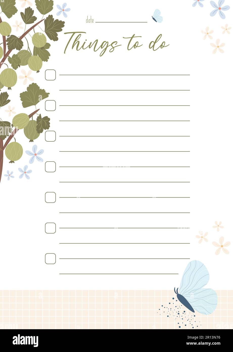 Printable To-do list concept with green gooseberry plant illustration ...
