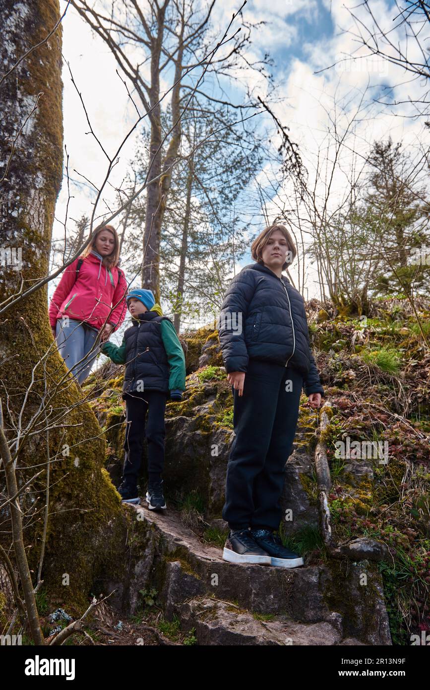 Family hiking in mountains travel adventure vacations group hikers ...