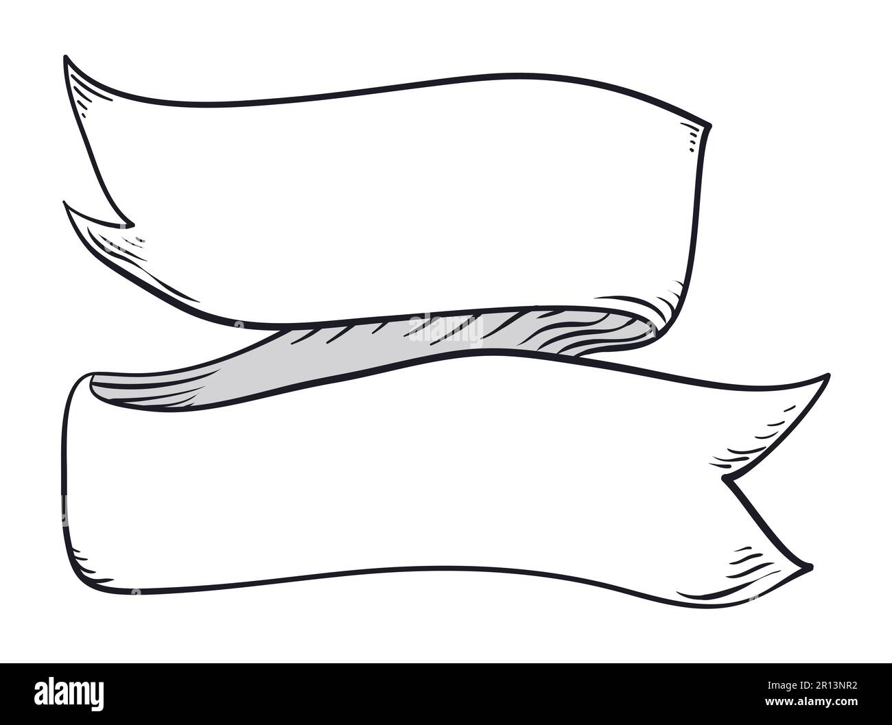 Blank folded ribbon in hand drawn style. Template design in retro style ...