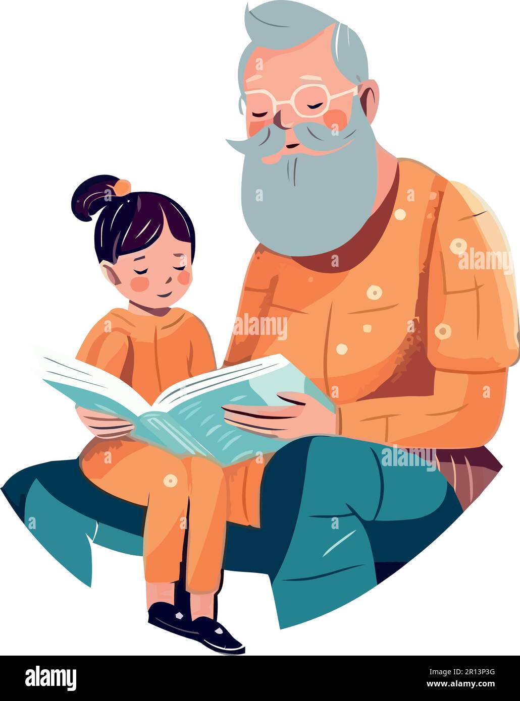 Grandfather and granddaughter reading Book Stock Vector Image & Art - Alamy