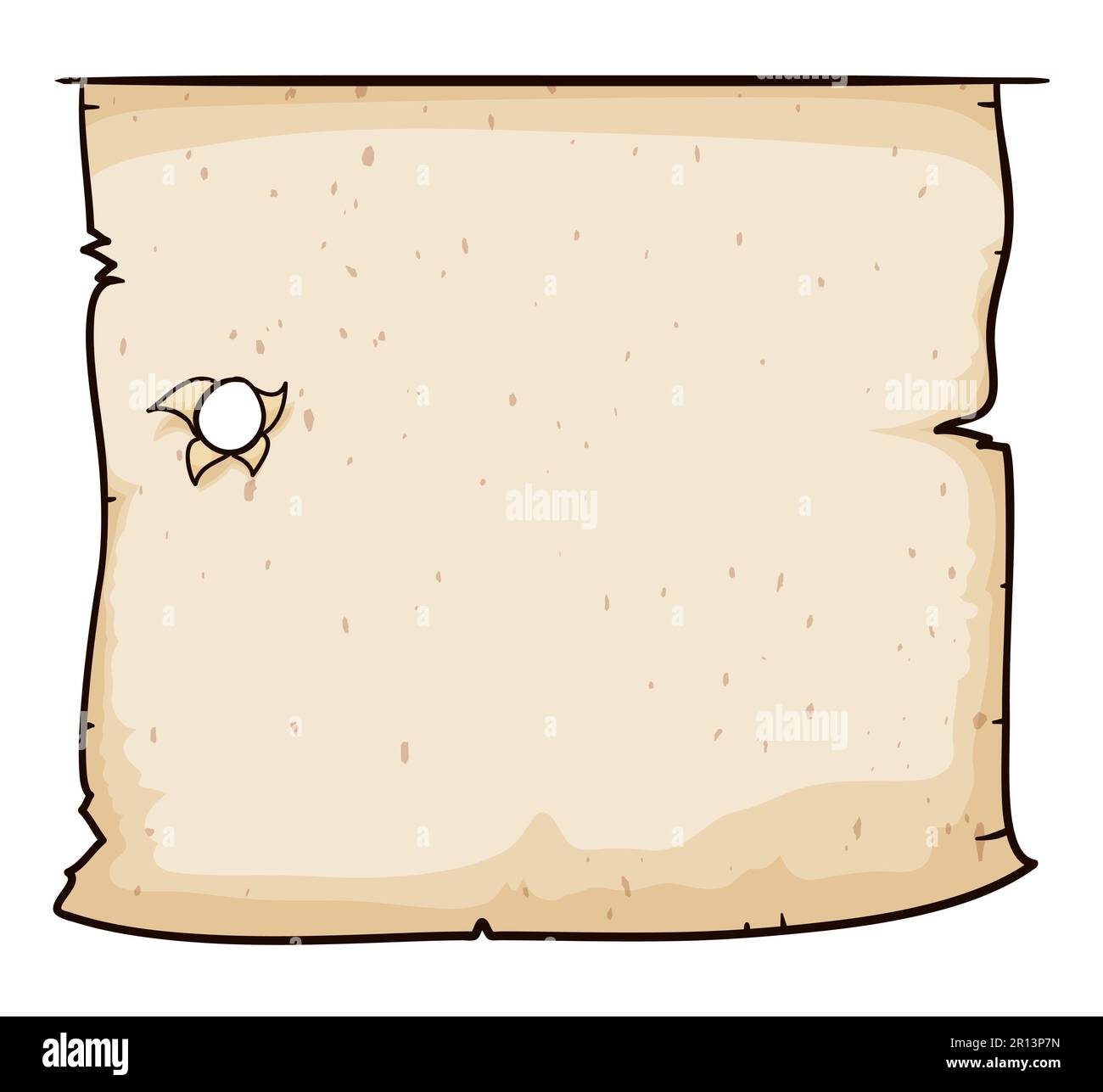 Aged scroll paper with torn edges and bullet hole. Template design in ...