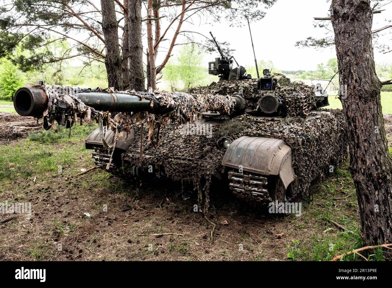 Ukrainian T-64 tank hidden in a forest somewhere near Kivsharivka ...