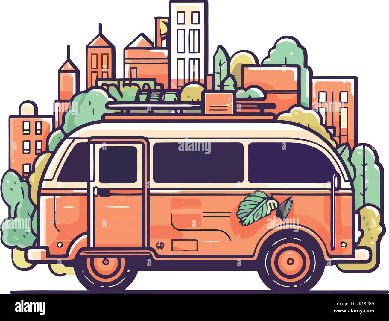 City life adventure driving old fashioned van Stock Vector Image & Art ...