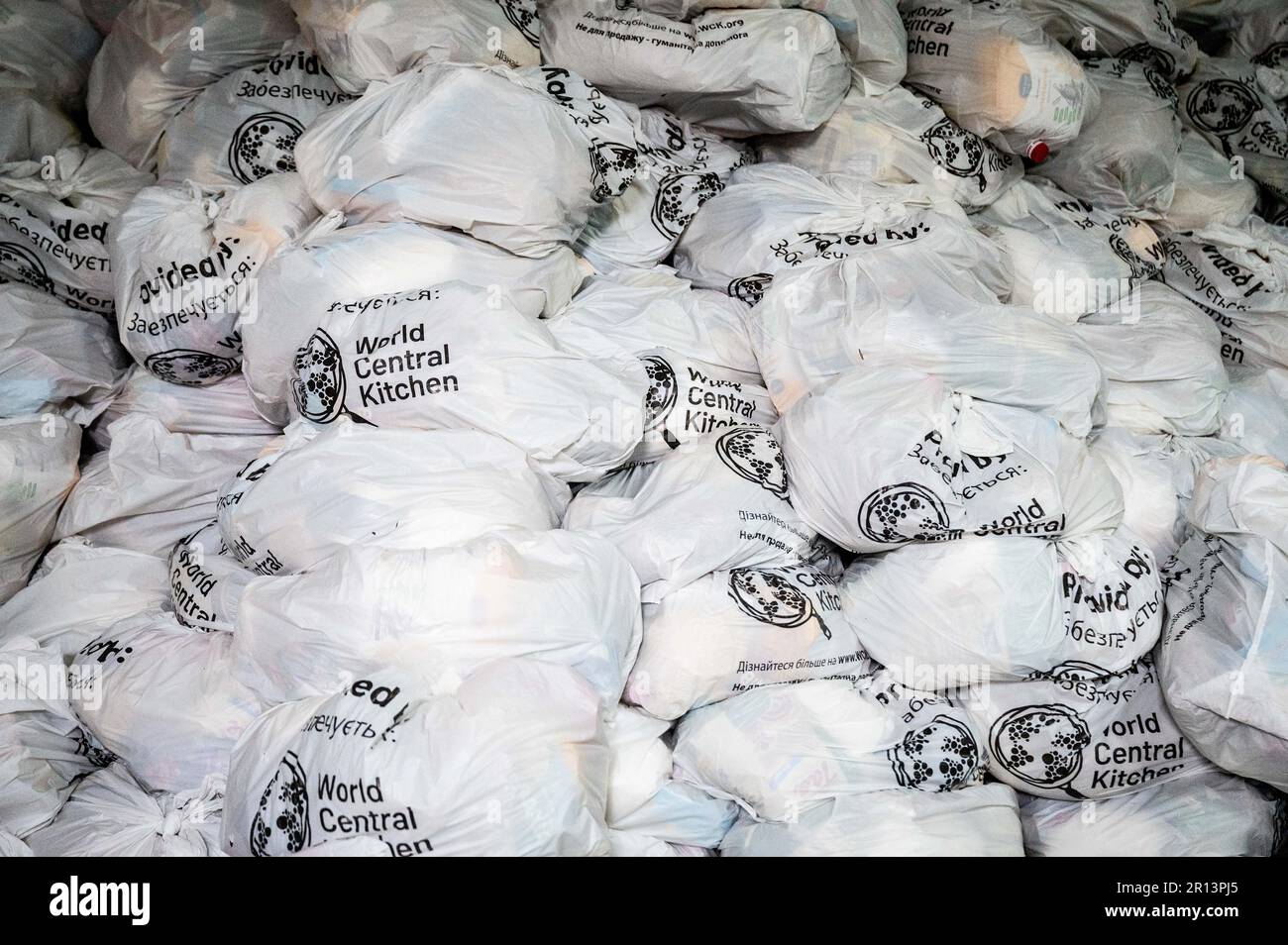 Food with the World Central Kitchen logo ready for distribution in ...