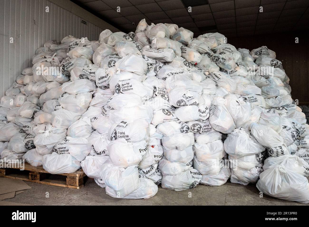 Food with the World Central Kitchen logo ready for distribution in ...