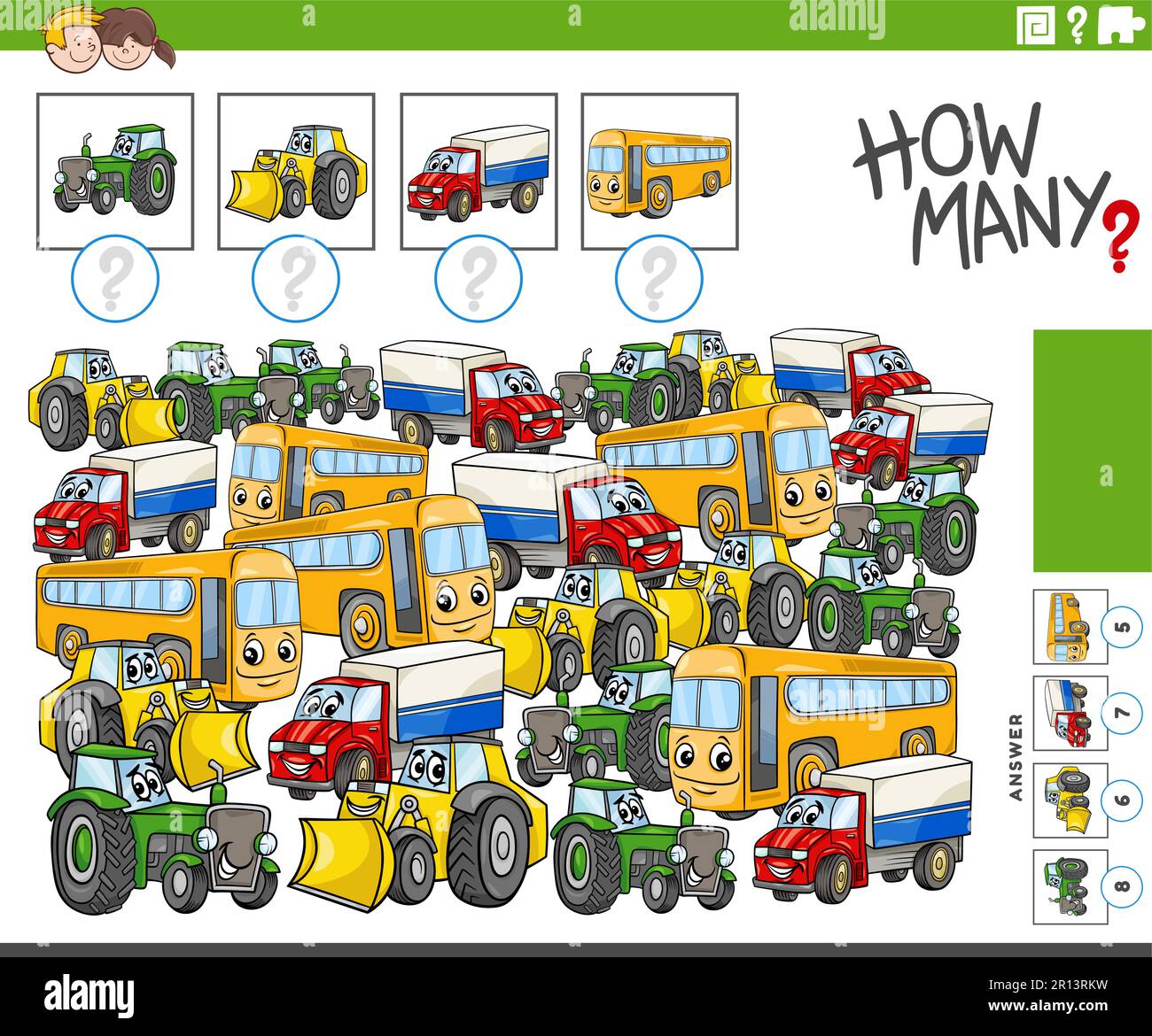 Illustration of educational counting game with funny cartoon vehicles ...