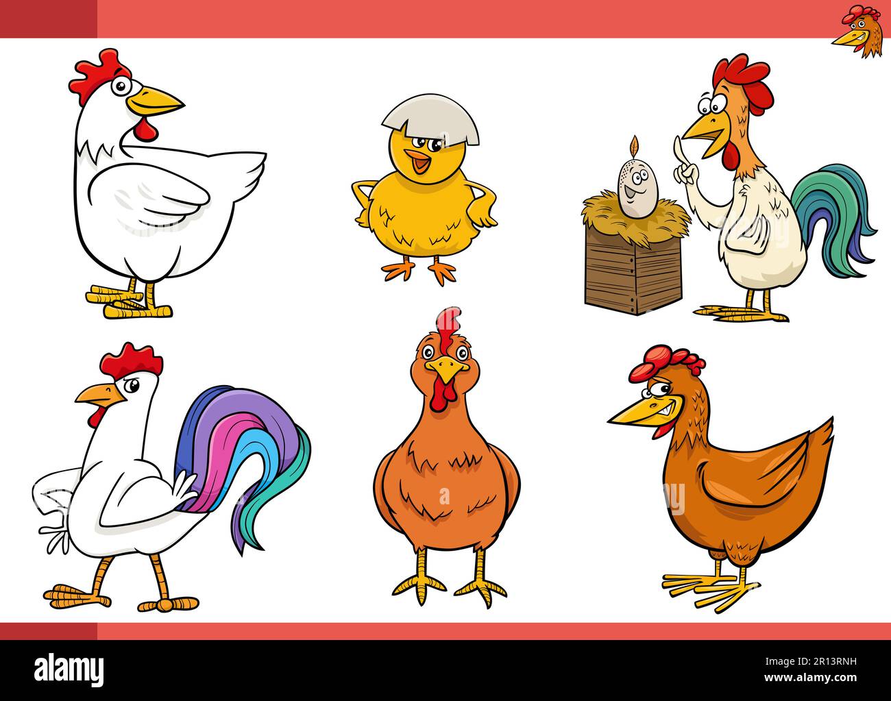 Cartoon illustration of chickens farm birds characters set Stock Vector ...