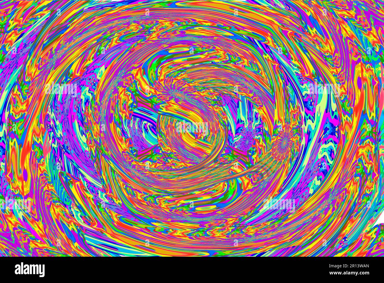 Abstract artwork design of a rainbow colored circle pattern with black ...