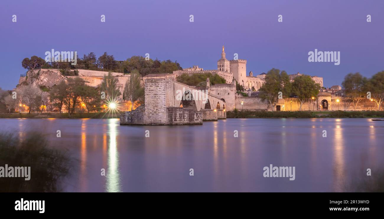 The famous medieval bridge of St. Benezet across the river Rhone at ...