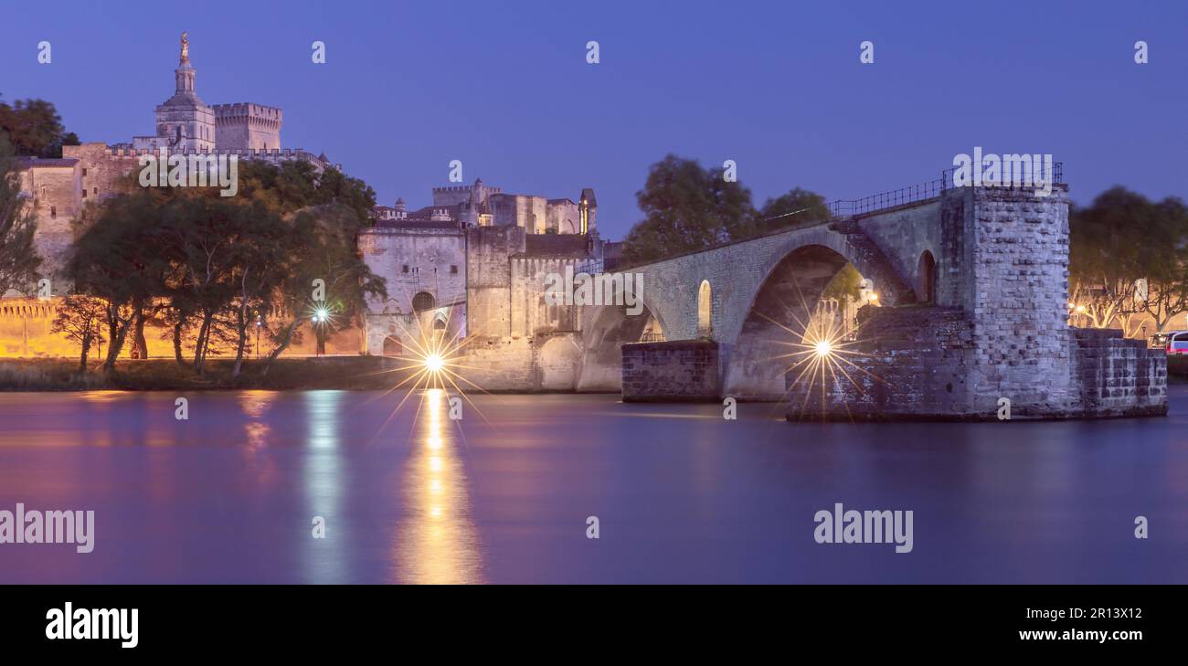 The famous medieval bridge of St. Benezet across the river Rhone at ...